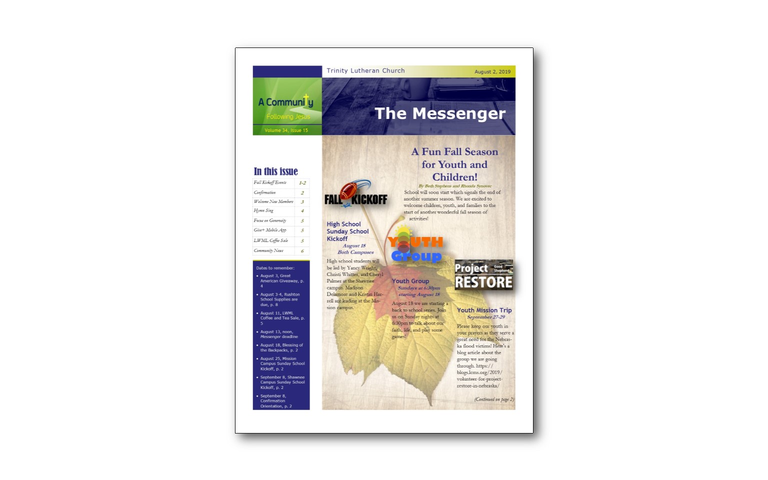 August 2 Trinity Messenger | tlcms.org